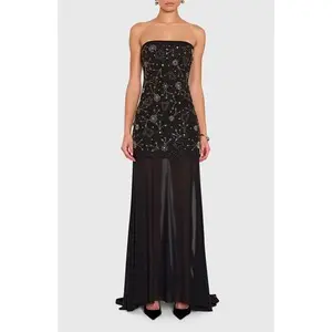 Amanda Uprichard Leo Beaded Strapless Gown - Blk