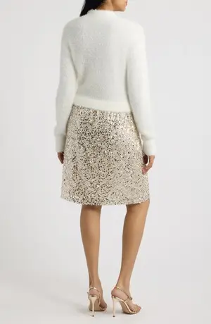 Vince Camuto Drop Waist Long Sleeve Mixed Media Dress