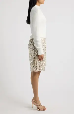 Vince Camuto Drop Waist Long Sleeve Mixed Media Dress