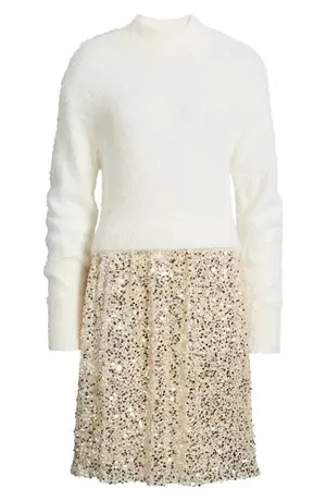 Vince Camuto Drop Waist Long Sleeve Mixed Media Dress