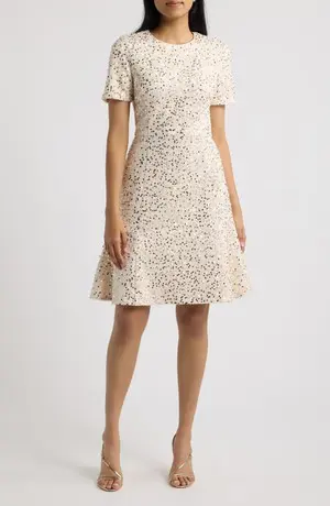 Vince Camuto Sequin Bouclé A-line Dress - Pearl