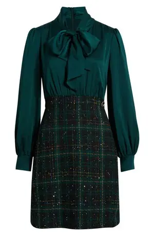 Eliza J Balloon Long Sleeve Tie Neck Dress