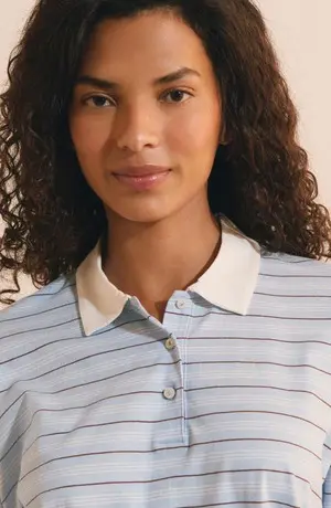 ETAM Remi Stripe Cotton Polo Pajama Top - Blue