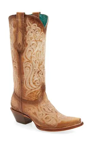 CORRAL Crackled Knee High Western Boot - Straw