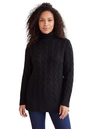 Roaman's Cozy Cable Turtleneck Sweater - Black