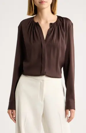 BOSS Banorah Silk Blend Pleated Top - Mole
