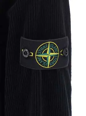 Stone Island Black Jacket With Patch Pocket On The Front And Logo Patch On The Front In Corduroy For