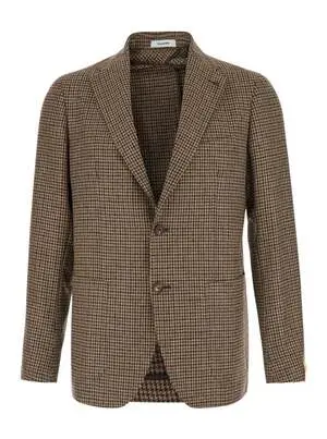 Tagliatore Tagliatore Men 'Montecarlo' Brown Single-Breasted Jacket With Notched Revers And Houndstooth Motif In Wool For Men Brown