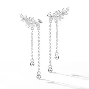 YIEON Daisy Fine Filigree Tassel Earrings - Silver