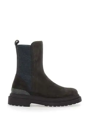 Brunello Cucinelli Brown Ankle Boots With Monili Strap At The Back In Suede For - Multicolor