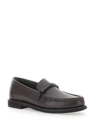 Brunello Cucinelli Brown Loafers With Rounded Toe And Monile Band On The Front In Leather