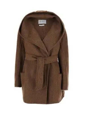 Max Mara Golf' Beige Shearling Coat With Hood And Front Belt In Fur For - Multicolor