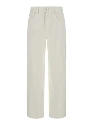 Brunello Cucinelli White Pants With Logo Patch On The Back In Cotton For - Multicolor