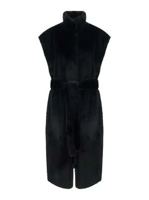 STAND STUDIO Stand Women 'Oaklynn' Black Sleeveless Reversible Fur Coat With Belt At The Front In Eco Fur For Women