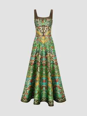 ALEMAIS Charlotte Printed Cotton Velvet Drop-waist Gown