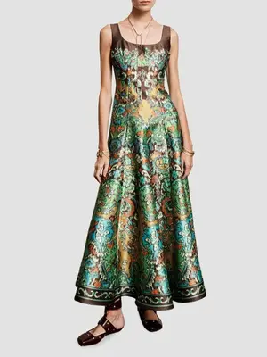 ALEMAIS Charlotte Printed Cotton Velvet Drop-waist Gown