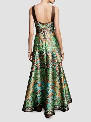 ALEMAIS Charlotte Printed Cotton Velvet Drop-waist Gown