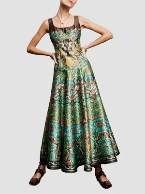 ALEMAIS Charlotte Printed Cotton Velvet Drop-waist Gown