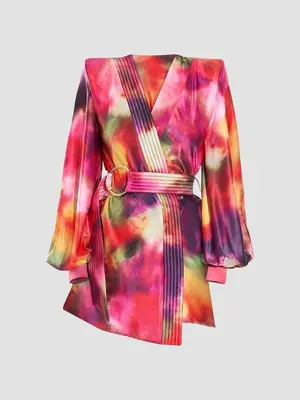 ZHIVAGO Cala Conta Tie-dye Satin Tie-waist Minidress