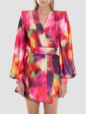 ZHIVAGO Cala Conta Tie-dye Satin Tie-waist Minidress