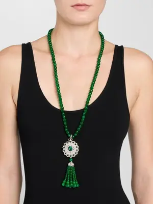KENNETH JAY LANE Glass Bead & Crystal Tassel Pendant Necklace