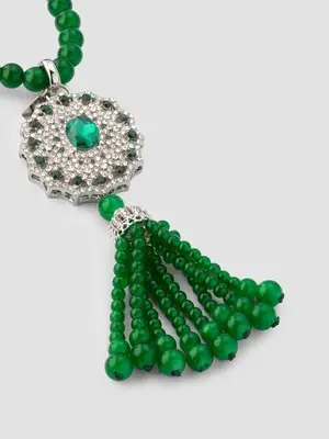 KENNETH JAY LANE Glass Bead & Crystal Tassel Pendant Necklace