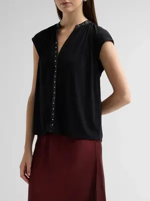 Vince Cap-sleeve Studded Jersey Top