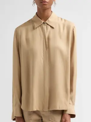 Vince Double Collar Silk-blend Shirt - Oak Buff