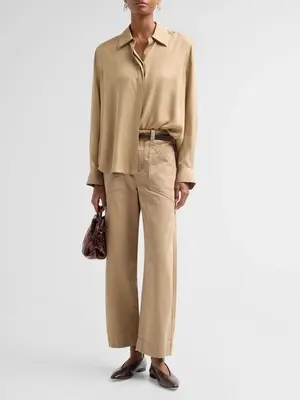 Vince Double Collar Silk-blend Shirt - Oak Buff