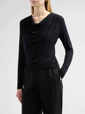 Vince Long-sleeve Cowlneck Top - Black