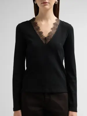 Vince Lace-trimmed Long-sleeve Top