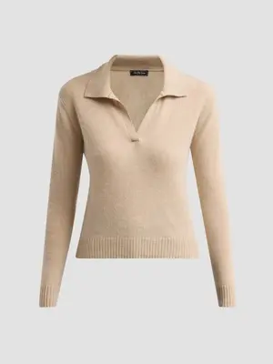 SAKS FIFTH AVENUE Basic Cashmere Polo Sweater - Sand