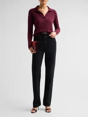 SAKS FIFTH AVENUE Basic Cashmere Polo Sweater - Wine