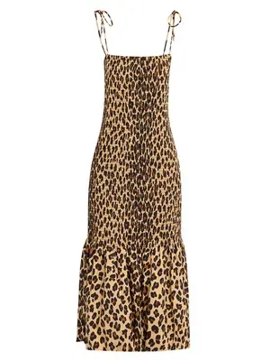 SIMONMILLER Canto Print Smocked Poplin Midi-dress