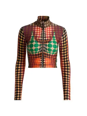 JEAN PAUL GAULTIER Dot-print Long-sleeve Crop Top - Orange Blue Brown