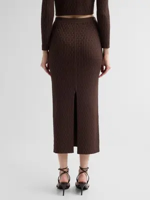 TOCCIN Milla Textured Sheath Midi Skirt - Espresso