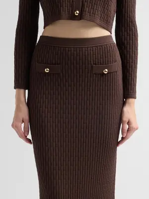 TOCCIN Milla Textured Sheath Midi Skirt - Espresso