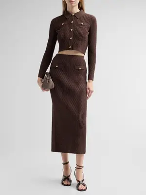 TOCCIN Milla Textured Sheath Midi Skirt - Espresso