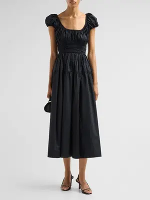 DÔEN Quinelle Cotton Gathered Midi Dress