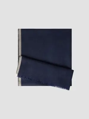 Brunello Cucinelli Wool And Cashmere Diagonal Scarf With Striped Edge - Blue