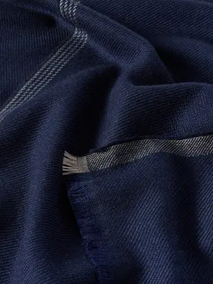 Brunello Cucinelli Wool And Cashmere Diagonal Scarf With Striped Edge - Blue