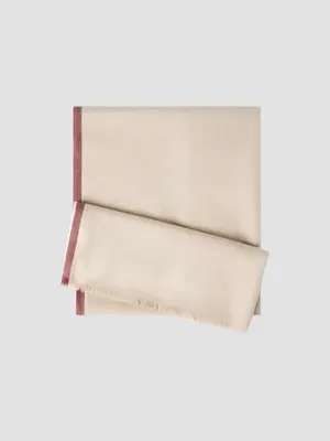 Brunello Cucinelli Wool And Cashmere Diagonal Scarf With Striped Edge Sand