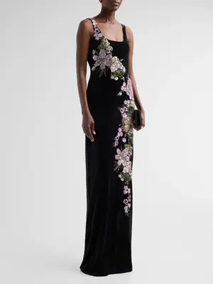 Rickie Freeman For Teri Jon Sequined Floral Velvet Gown