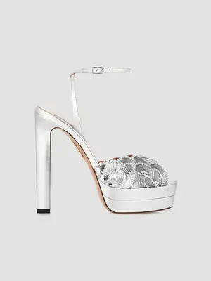 AQUAZZURA Ce Soir Sandal 130mm Leather Platform Sandals - Silver