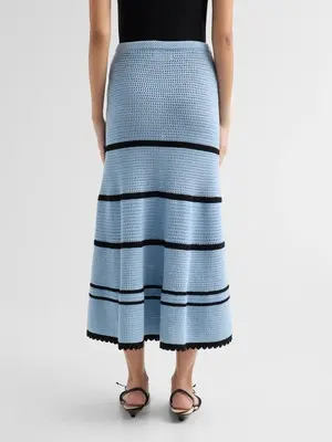 Ulla Johnson Leyna Striped Cotton Knit Midi Skirt