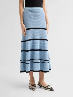 Ulla Johnson Leyna Striped Cotton Knit Midi Skirt