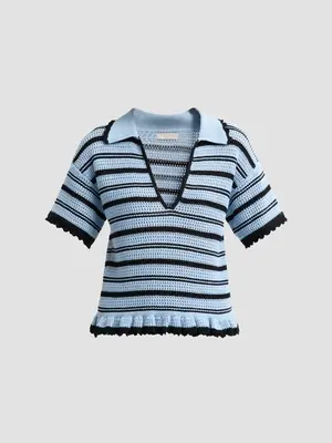 Ulla Johnson Remi Striped Cotton Knit Polo Shirt