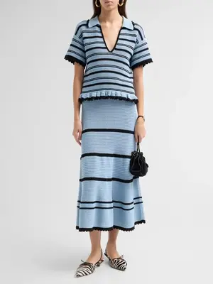 Ulla Johnson Remi Striped Cotton Knit Polo Shirt