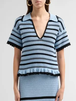 Ulla Johnson Remi Striped Cotton Knit Polo Shirt