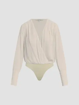 FAVORITE DAUGHTER The Stripe Jacquard Date Blouse Bodysuit - White